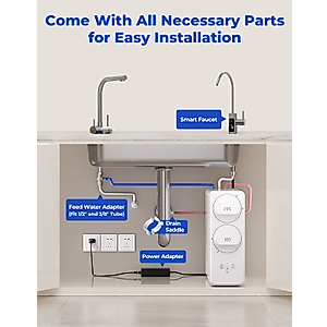 Reverse Osmosis System with Smart Faucet NSF Certified TDS Reduction, Reinmoson 7 Stage Tankless Reverse Osmosis Water Filter System Under Sink, 400 GPD & 2.5:1 Pure to Drain (RMS-WP-RO400)