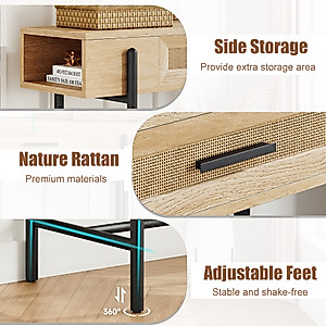 IDEALHOUSE Console Table Rattan Sofa Tables Narrow Entryway Table with Drawer and Storage, 40” Behind Couch Table Hallway Table Boho Desk Home Furniture for Living Room, Foyer, Bedroom
