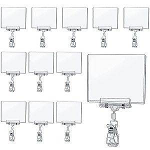 20Pcs Rotating Clip Pop Swivel Sign, Rotatable Holding Clamp Sign Holder for Hangrails or Tubes, Clip-On Sign Holders, Price Tag Display Holder with 20 Pcs Card Protector For Business Retail Store