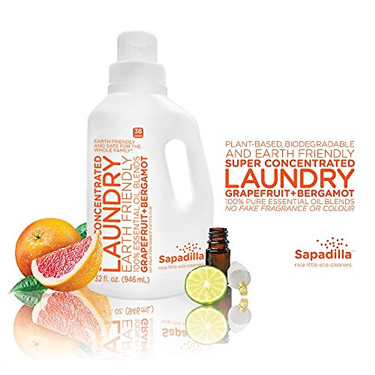 Sapadilla Grapefruit + Bergamot High Efficiency (he) Biodegradable Laundry Detergent Liquid , 32 Ounce
