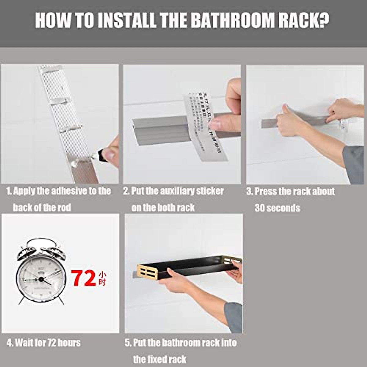 24HOCL Floating Shelves Wall Mounted with 7 Removable S Hooks, Adhesive/Drill Installation Wall Shelves for Bedroom/Bathroom/Living Room/Kitchen/Laundry Room, Storage & Decoration, Black/Gold