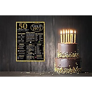 Back In 1973 Party Poster- Large 14x19.5 in Laminated.- Black and Gold - 50th Birthday Gifts, Wedding Anniversary, 1973 Class Reunion, Party Supplies, Party Decorations (1973 50th Gold)
