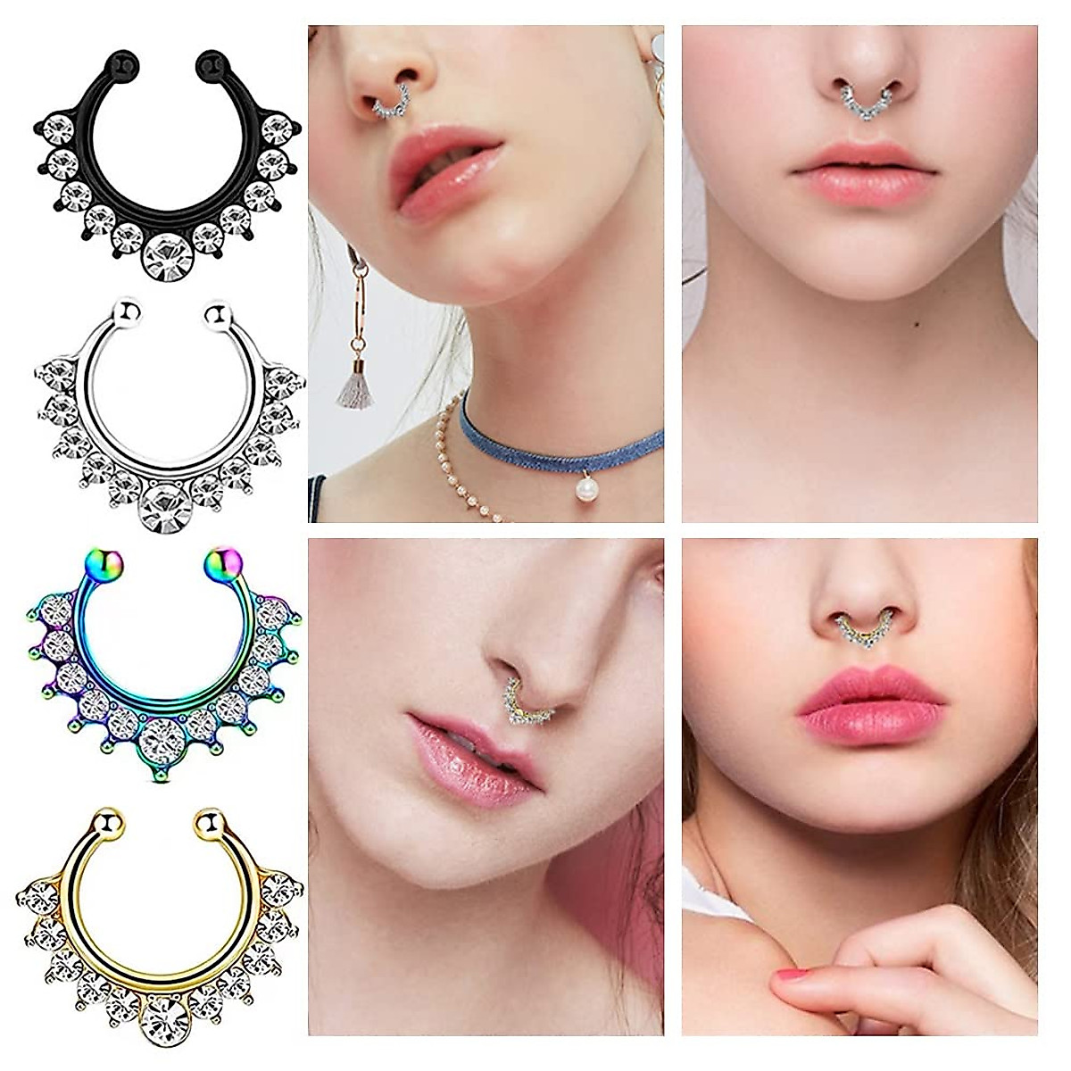 Naomimeier 20PCS Fake Nose Rings, Fake Septum Fake Nose Ring, Clip On Nose Ring, Faux Nose Ring, Fake Nose Piercings, Fake Lip Ear Nose Septum Rings, Stainless Steel Fake Piercings
