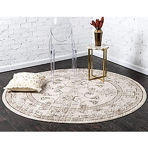 Unique Loom La Jolla Collection Botanical, Contemporary, Traditional, Rustic, Border Area Rug, 12' 2" Round, Ivory/Beige