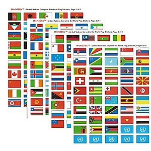 World Flag Stickers - United Nations Sticker Set; 1.5" x 1" Self Adhesive Stickers for Every International Country in The United Nations Plus 7 UN Stickers, 200 Sticker Flags Total Made in USA