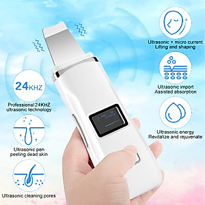 Skin Scrubber Face Spatula, Facial Skin Exfoliator Scraper and Blackhead Remover Pore Cleaner with 5 Modes LED Display, Face Lifting Tool Comedones Extractor for Facial Deep Cleansing.