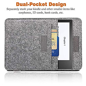 MoKo Sleeve Compatible with Kindle Oasis 2019/2017, Protective Felt Accessories Cover Case Pouch Bag with Dual Pockets Fits 7 Inch Kindle Oasis E-Reader, Light Gray