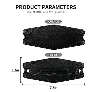 KellyKessa 50Pcs 4-Ply KF94 Black Face Masks Breathable 3D Design Protective Face Filter, No Pain Earloop (Black)