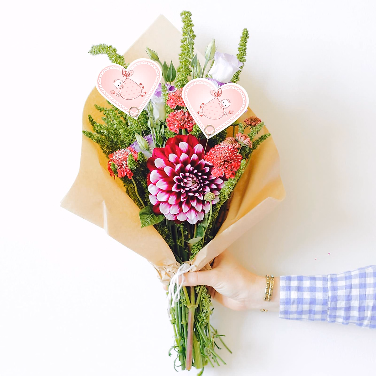 VOSAREA 50pcs Metal Floral Place Card Holder Round Shaped Memo Photo Holder Flower Picks Clip for Wedding Birthday Baby Shower (Round Shape)