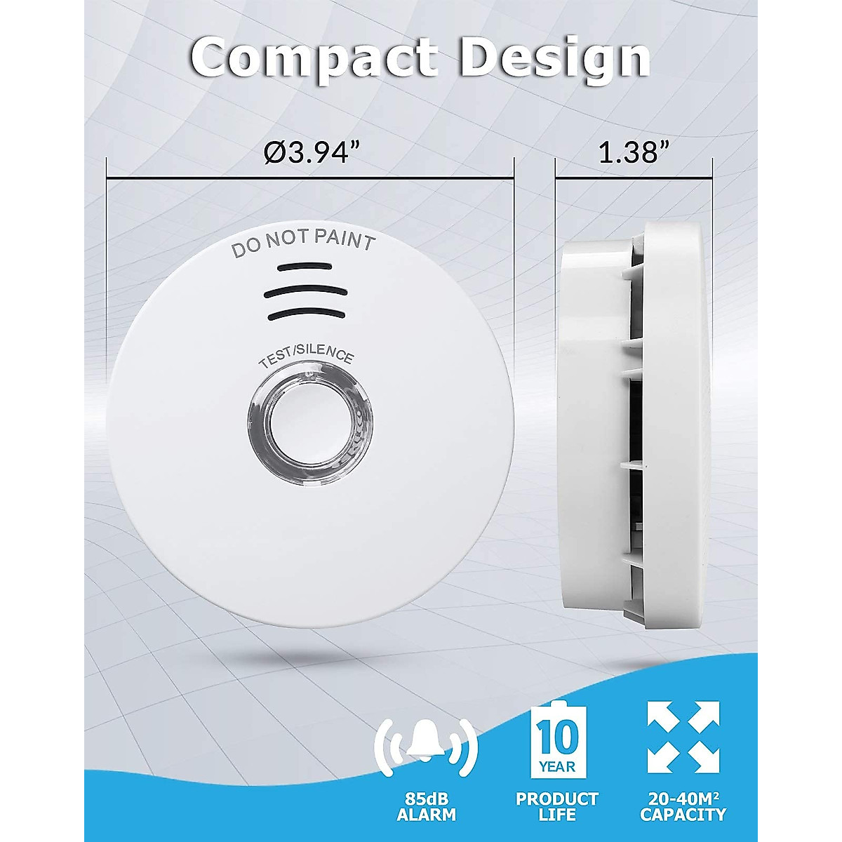 SITERLINK Smoke Detector, 10 Year Battery Operated Smoke Alarm with LED Indicator, Fire Alarm Smoke Detector with Test & Silence Button for Home, GS508C (4 Pack)