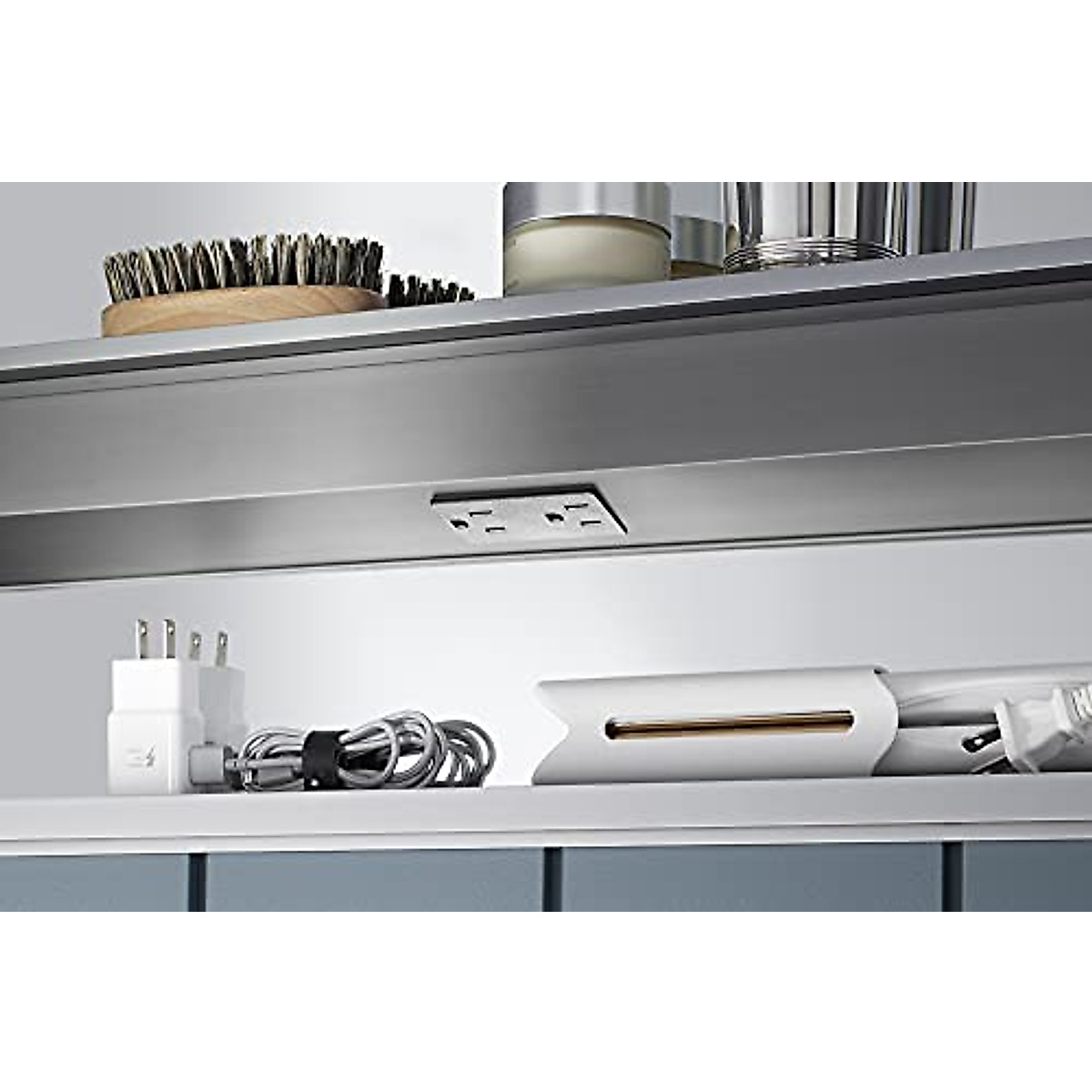 KOHLER K-81149-SLE-DA1 Maxstow Medicine Cabinet with LED Light, Mirror Doors & Staggered Shelves, Rectangular Frame, 32" x 40"