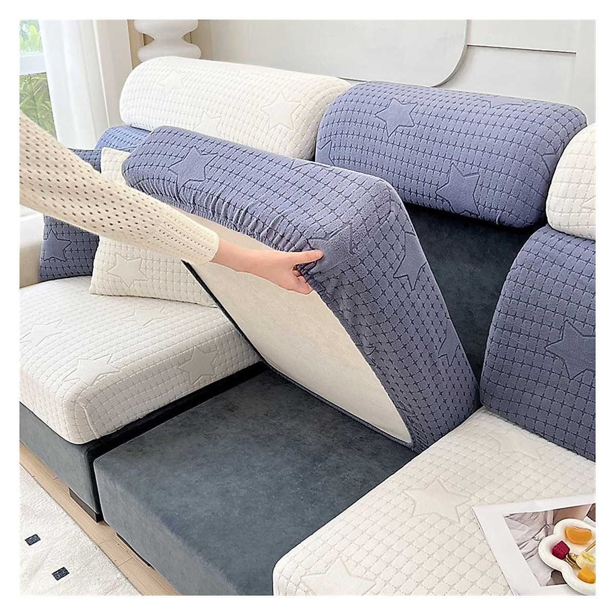 GRFIT Sofa Cover Stretch Waterproof, Wear-Resistant, Couch Covers for Sectional Sofa, Separate Cushion Couch Chaise Cover, for L U -Shaped Sofa Chaise Longue (Color : Lake Blue, Size : Backrest)