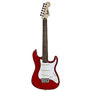 Squier by Fender Short Scale Stratocaster Pack with Frontman 10G Amp, Cable, Strap, and Picks - Red