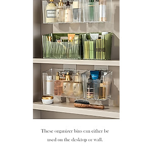 Set Of 2 Storage Organizer Bins Wall Mounted Organizer Basket, Shower Caddy Stackable Clear Plastic Makeup Organizer Adhesive Hanging Bin for Bathroom, Kitchen, Cabinet, Pantry, BPA Free, Large, Clear