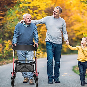 Rollator Walkers for Seniors- Rollator Walker with Seat 8" Wheels- Easy Folding Senior Walker with Padded Backrest- Lightweight Mobility Walking Aid for Adult Elderly, Aluminum Frame, Red