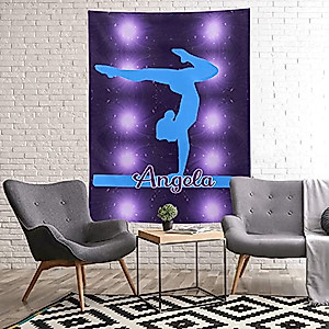 XOZOTY Personalized Girl Gymnastic Purple Throw Blankets with Name Custom Fleece Blanket Tapestry for Sofa Bed Wedding Gifts 50x60inch
