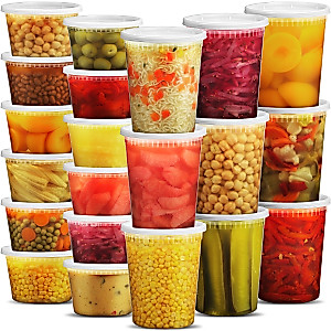 JoyServe Deli Food Containers with Lids - (48 Sets) 24-32 Oz Quart Size & 24-16 Oz Pint Size Airtight Food Storage Takeout Meal Prep Containers with 54 Lids, BPA-Free, Dishwasher, Microwave Safe