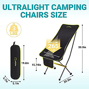 ATEPA Ultralight Camping Chair Lightweight High Back Folding Camping Chair with Pocket & Carry Bag Compact Backpacking Camp Chair for Outdoor Indoor Sports Hiking Beach Fishing