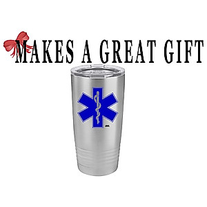 Rogue River Tactical EMT EMS Star of Life 20 Oz. Travel Tumbler Mug Cup w/Lid Paramedic (Silver)