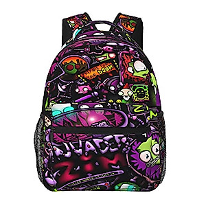 CONPELSON Backpacks Invader Anime Zim Adjustable Laptop Backpack Double Shoulder Bag for Women Men Climbing Shopping Work