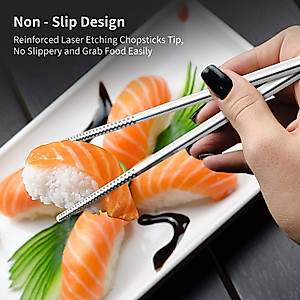 Chopsticks Metal Chopsticks 304 Stainless Steel Chopsticks Lightweight Travel, Reusable Chopsticks ,Dishwasher Safe(10 pairs )