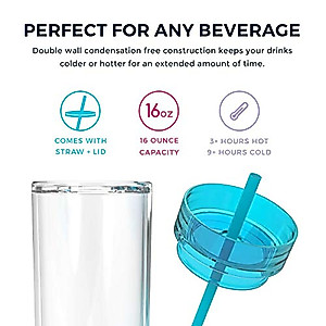 Maars Drinkware Double Wall Insulated Skinny Acrylic Tumblers with Straw and Lid, 16 oz. (12 pack, Assorted)
