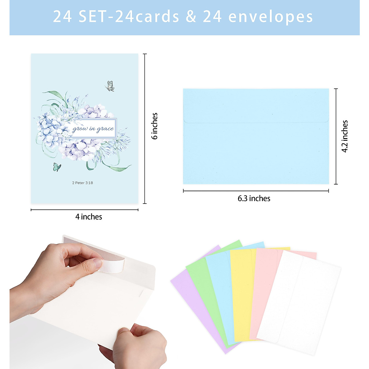 Nihuecne 24 Pack Floral Christian Thinking of You Cards with Self-adhesive Envelopes, 4"x6" Boxed Blessing Religious NoteCards with Sentiments Inside, 24 Bible Verses, 24 Desiqns