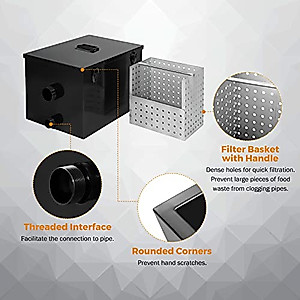 BEAMNOVA 9lbs Commercial Grease Trap Stainless Steel Black Grease Interceptor for Restaurant Kitchen Home Under Sink, Side Inlet