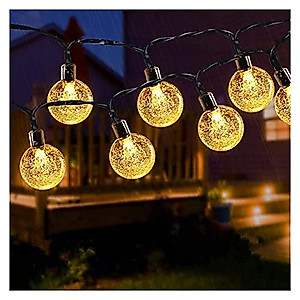 FOVKP Solar String Lights 50 LED Outdoor String Lights Garden Crystal Ball Decorative Lights Waterproof Indoor Fairy Lights for Home, Garden, Patio, Party, Yard, Christmas- Warm White