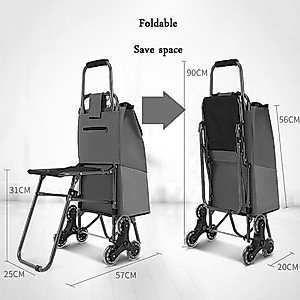 Shopping Trolley on Wheels Multi Function Shopping Cart Climbing Stairs Folding Luggage Cart with Chairs Portable Second Folding Easy Storage Storage Hand Trucks,
