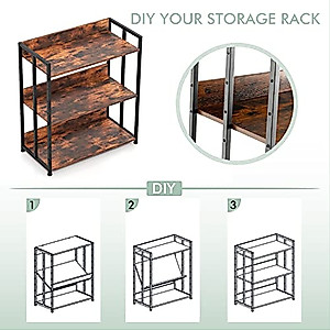Tangkula Bookshelf, 3 Tier Industrial Book Shelf with Adjustable Shelves and Metal Frame, DIY 3 Shelf Bookcase and Bookshelves, Freestanding Storage Shelf for Living Room Home Office, Rustic Brown