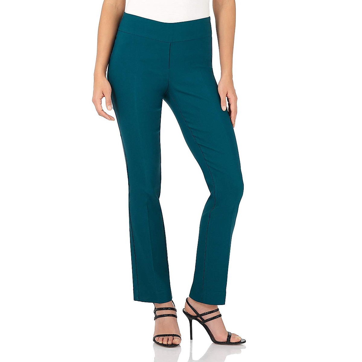 Rekucci Women's Ease Into Comfort Straight Leg Pant with Tummy Control (16 Short, Teal)