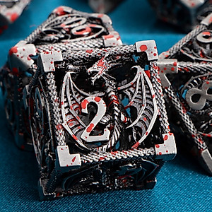 ARUOHHA Hollow DND Metal Dice Set Blood D and D Role Playing Games Dice with Gift Box, Dungeons and Dragons D+D Dice 6 Sided Large Polyhedral Dice RPG D&D Dice Set D20 D12 D10 D8 D6 D4