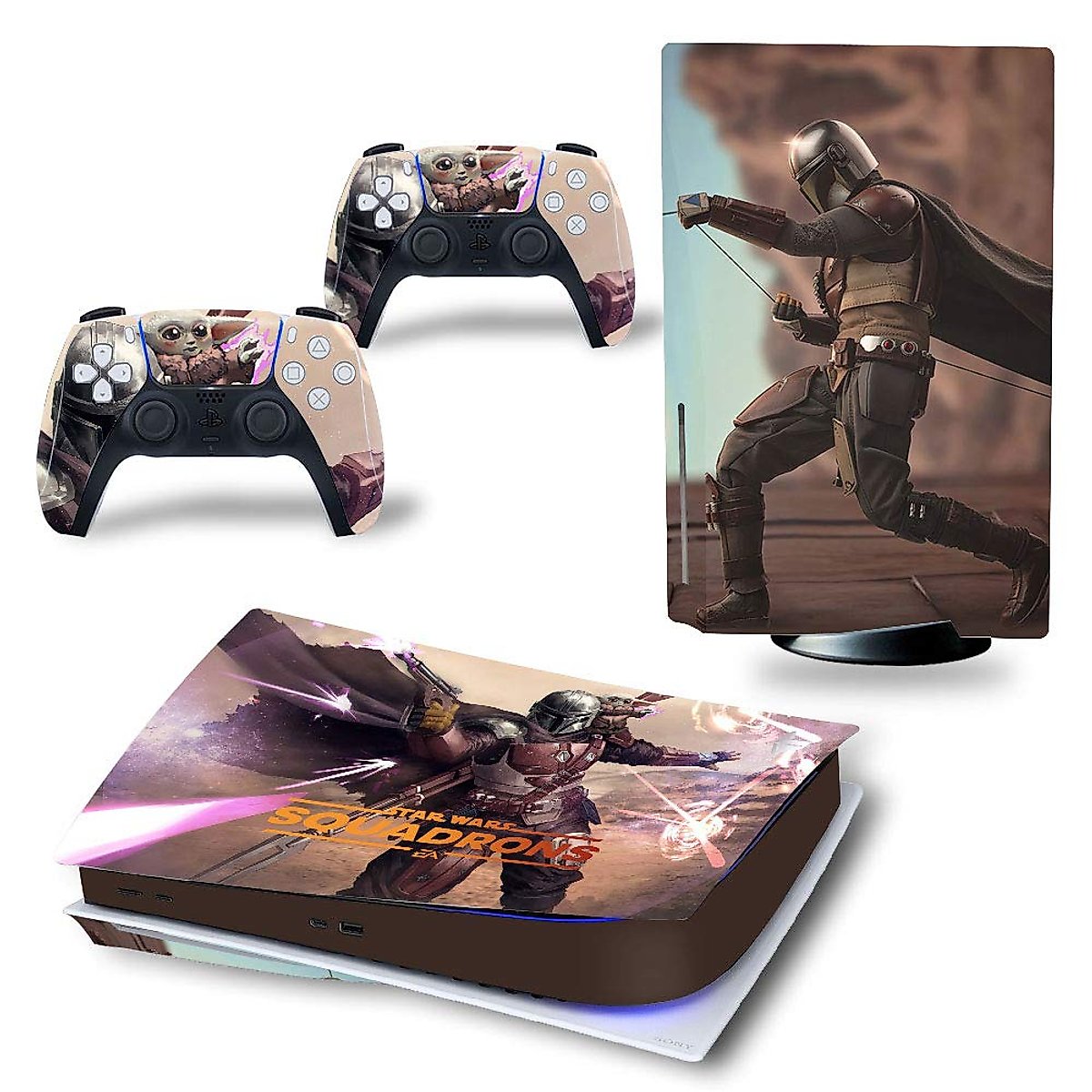 PS5 Console and DualSense Controller Skin Vinyl Sticker Decal Cover, Suitable for Playstation 5 Console and Controller, Durable, Scratch-Resistant, Disk Version (Manda lorian[4423])