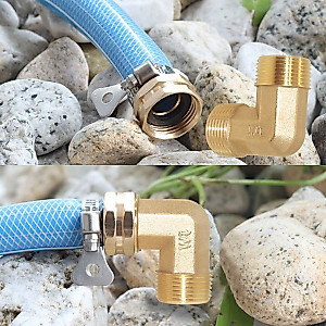 Joywayus 90-Degree Male Elbow Garden Hose Pipe Fitting Forged Brass Right Angle 3/4" GHT Male x 3/4" GHT Male (Pack of 2)