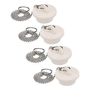 uxcell 4Pcs Tub Stoppers, Rubber Bathtub Stoppers 1-1/4" Kitchen Sink Drain Stopper, Bathroom Drain Plug with Pull Ring and 15" Stainless Steel Beaded Chain, White