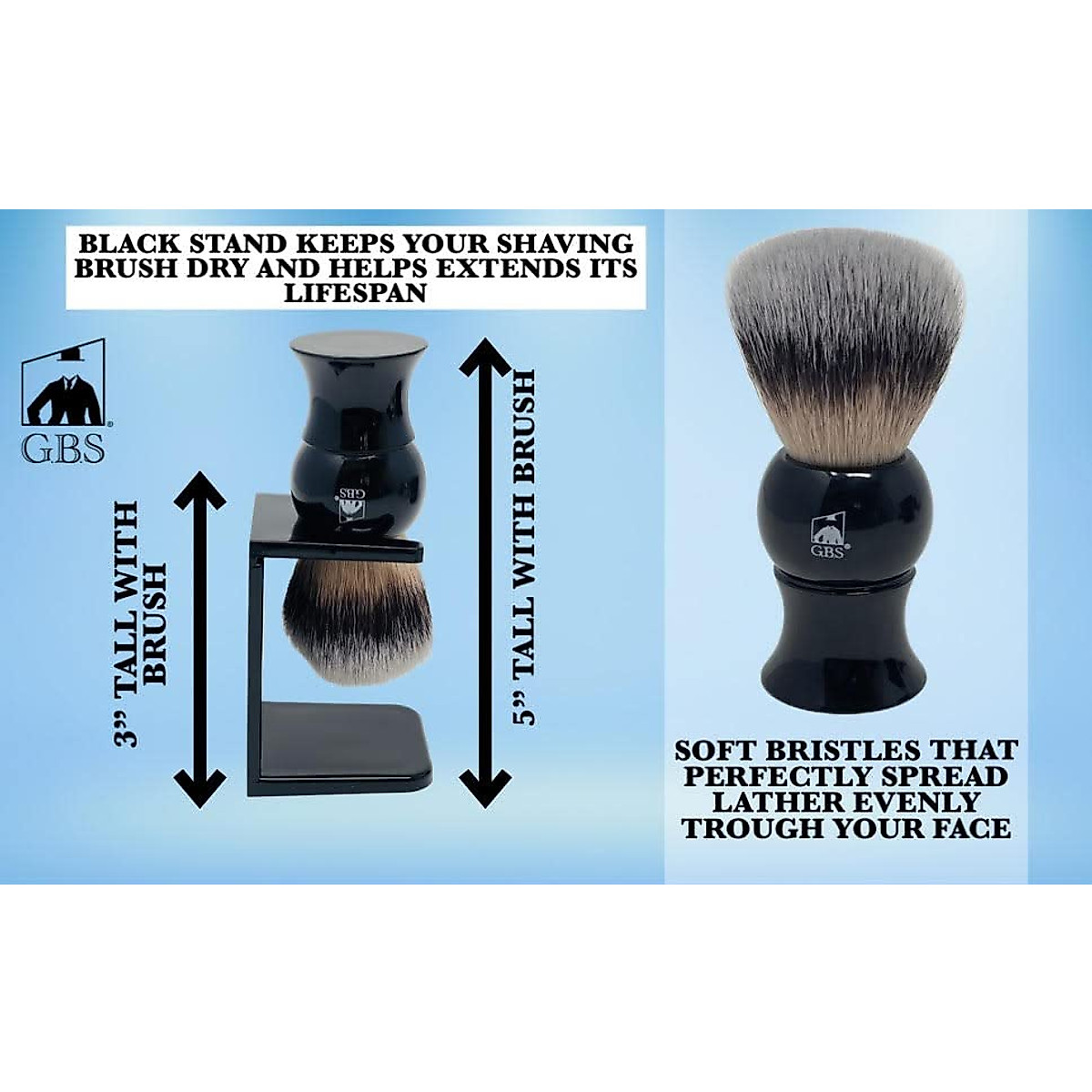 G.B.S Shaving Brush with All Natural Shave Soap, Shave Brush Stand and Ceramic Shaving Mug Kit