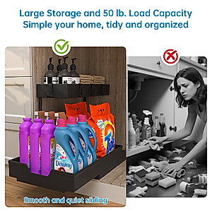 NATURE'S SOURCE 2-Tier Under Sink Organizer, 2 Pack Sliding L-shape Under Bathroom Cabinet Storage Drawer Organizer Multi-purpose Under Sink Shelf Organizer Storage for Bathroom Kitchen(Black 2 Pack)