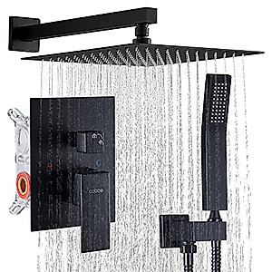 Cobbe 12 Inch Shower System, Black Shower Faucets Sets Complete with Valve High Pressure Rain Shower Head, Bathroom Mixer Shower Set Wall Mounted Matte Black (Faucet Rough-in Valve Body and Trim)