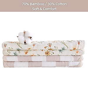 LifeTree Muslin Baby Burp Cloths, Soft Bamboo Cotton, Large Baby Washcloths, Face Towel, Burping Rags, Bibs for Newborn Boys Girls, Set of 2 (Floral & Dusty Pink Checkerboard)