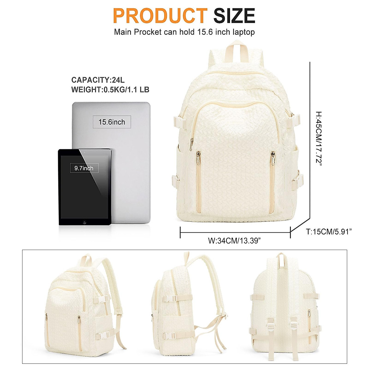 weradar Cute School Backpack For Teen Girls Small Elementary Student Travel Daypack lightweight Middle School Bag Aesthetic Bookbag For Kids(Beige)