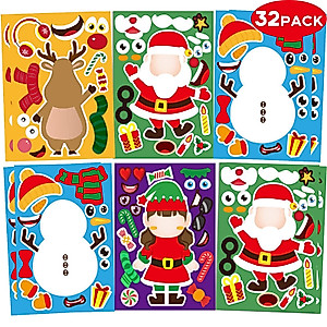 GuassLee 32pcs Christmas Stickers Set, Paper Material, Multiple Colors, Self Adhesive, for Holiday Party Decorations, Kids Activity, Door Surface Recommended
