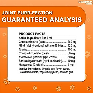 LIQUIDHEALTH 2.3 Oz Liquid Cat Glucosamine Joint Purr-Fection - Hip and Joint Health Relief Support, Chondroitin Feline Droppers -Senior Older Cats, Kittens - (2 Pack)