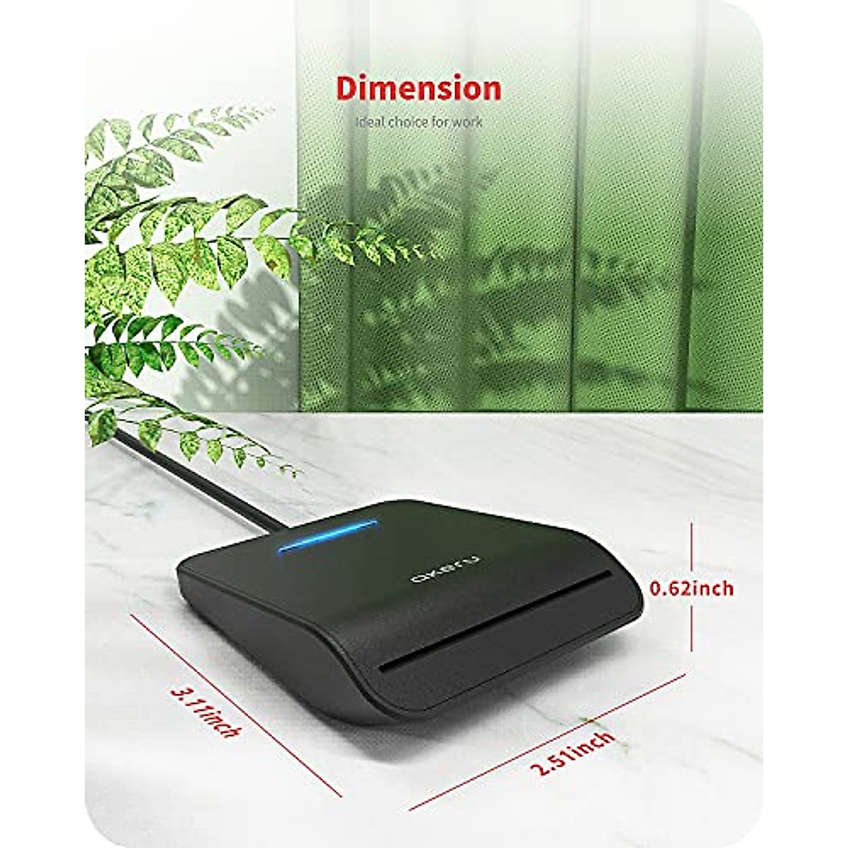 CAC Card Reader with LED Indicator, DOD Military Common Access, (5 feet Long Cable). Universal Compatibility, Compact PIV Smart Card Reader Compatible with Windows, Mac OS– Black AKERU [EAL-20]