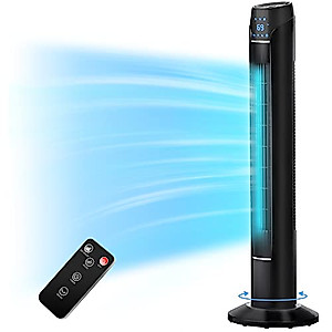 Uthfy Tower Fan for Bedroom, 80°Oscillating fan, Bladeless Fan with 3 Speeds, 3 Modes,15H Timer, 36 Inch Floor Standing Fan with Remote, Quiet Cooling Fan, Electric Fan for Home Room Office, Black