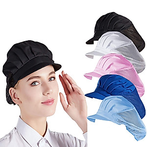 Nanxson 5pcs Chef Hat Elastic Adjustable Hair Net Breathable Work Cap for Food Service, Kitchen, Baking, CookingCF9082 (One Size, Combination color-A33)