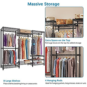 VIPEK V5 Portable Closet Wardrobe Heavy Duty Clothes Rack, Freestanding Clothing Rack with 4 Hang Rods & 8 Shelves, Adjustable Custom Closet Rack, 68.9" L x 15.7" W x 76.4" H, Max Load 800LBS, Black