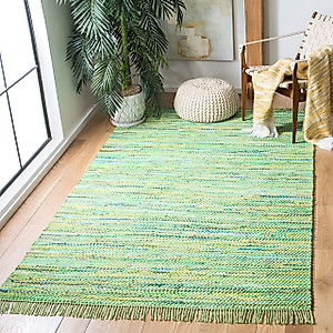 SAFAVIEH Montauk Collection Accent Rug - 4' x 6', Green, Handmade Flat Weave Cotton, Ideal for High Traffic Areas in Entryway, Living Room, Bedroom (MTK251Y)