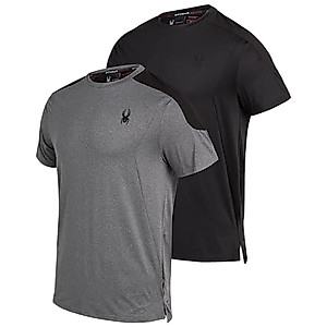 Spyder Men's Athletic T-Shirt - 2 Pack Dry Fit Short Sleeve Performance Sports Tee (S-XL), Size Large, Black/Grey