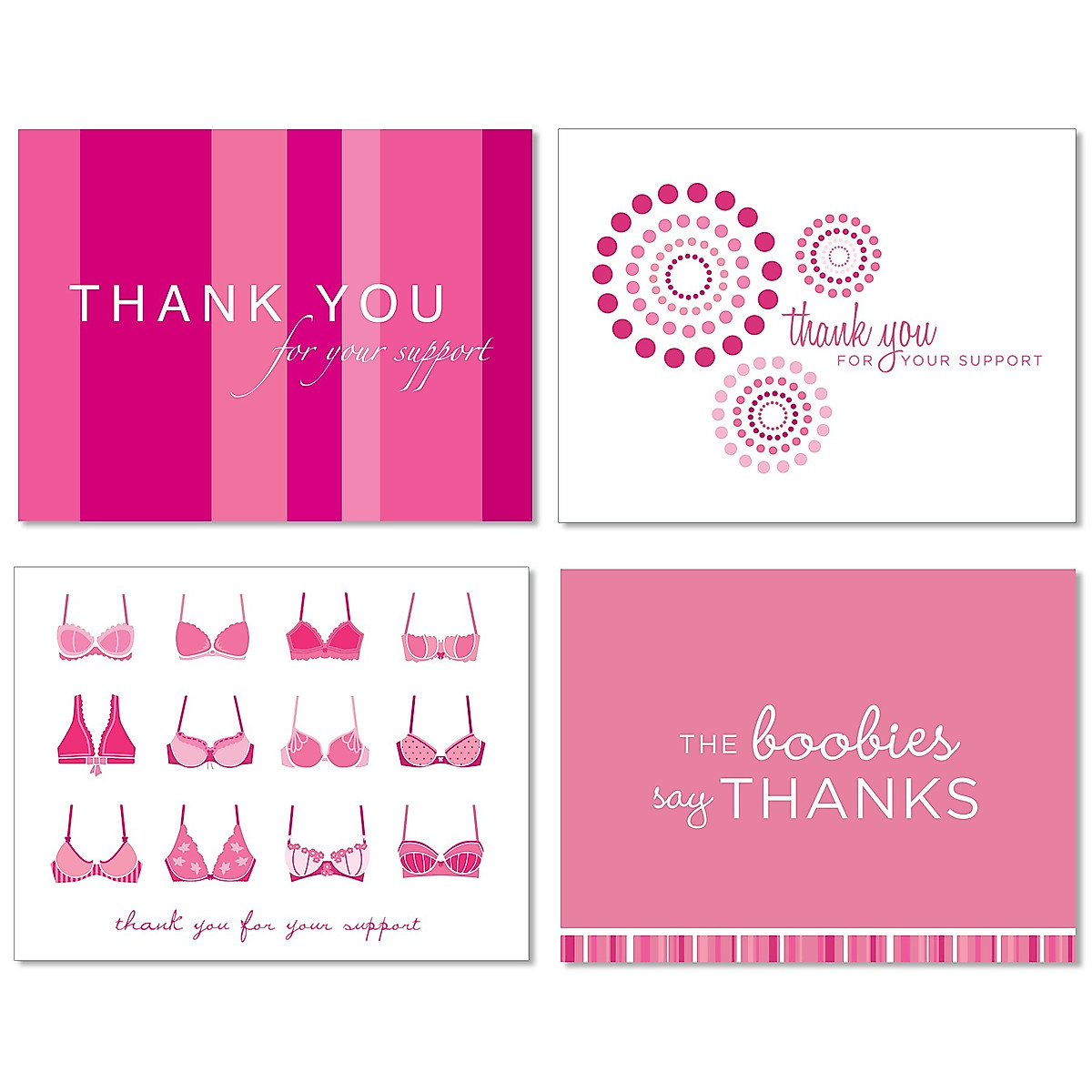 Two Poodle Press 20 Card Variety Pack - Breast Cancer Support Modern Pink Ribbon Thank You Cards in 4 Designs, Printed on 100% Recycled Stock - For Charity Events, Runs, Walks and 3-Day